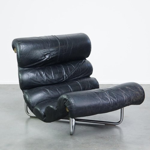 Belgian Design Lounge Armchair in Black Leather by Georges-Charles ...