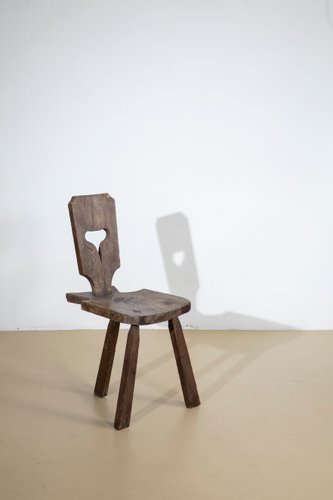 Small Rustic Wooden Milking Chair, 1940s for sale at Pamono