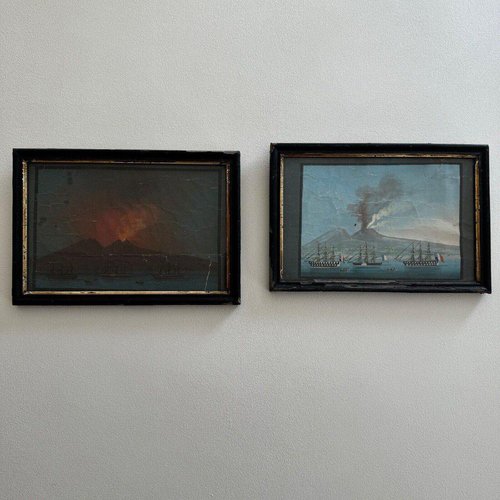 Neapolitan Artist, Mount Vesuvius, 19th Century, Gouaches, Framed, Set ...