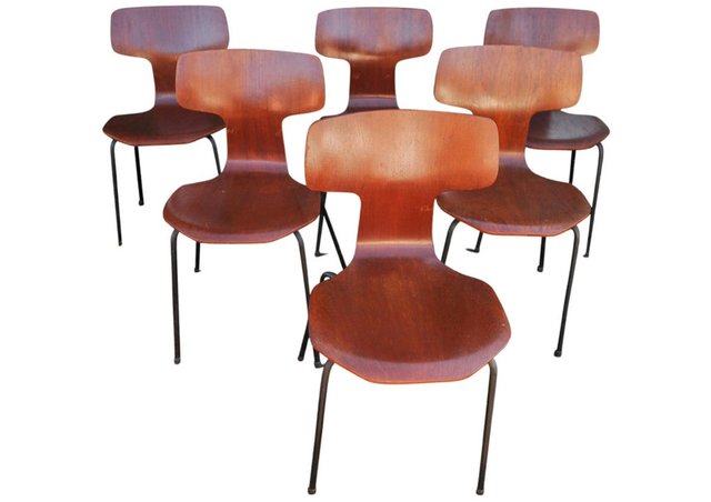 Model 3103 Hammer Chairs in Curved Plywood by Arne Jacobsen for Fritz ...