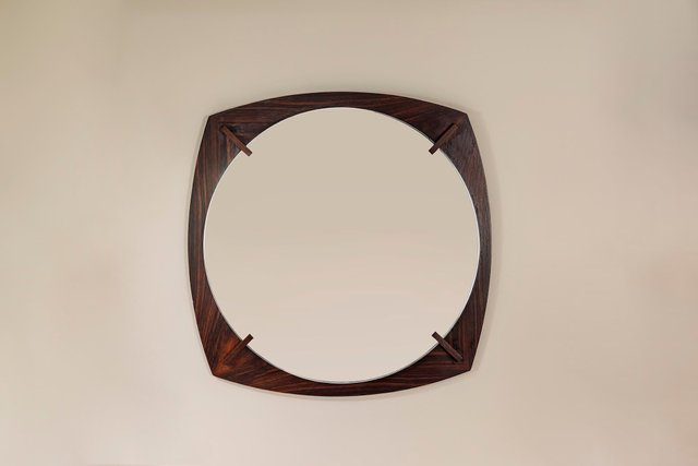 Round Mirror with Outward Curved Rosewood Frame, Italy, 1960s for sale ...