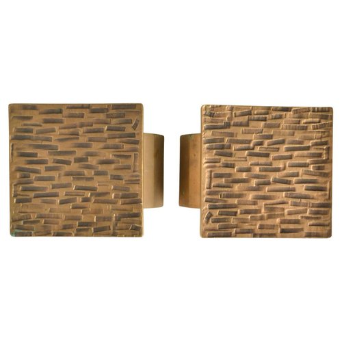 Brutalist Bronze Square Push Pull Door Handles with Embossed Relief ...