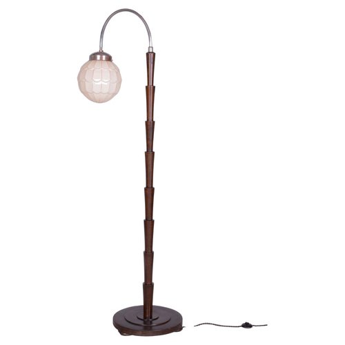 Lámpara de pie Cubism de haya, cromo y vidrio lechoso, años 20 en venta ...