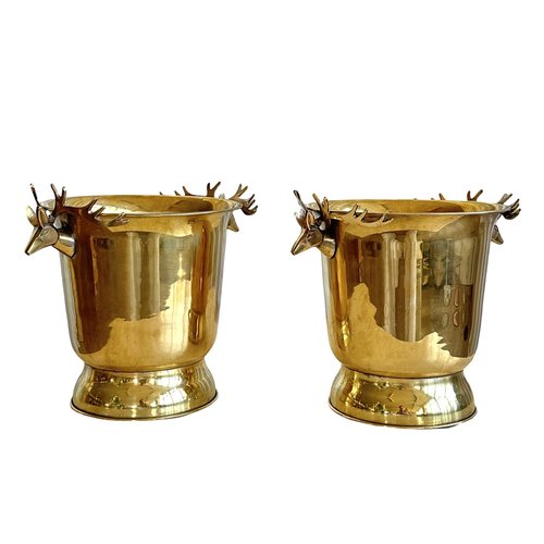 Mid-Century Brass Ice Buckets with Deer Sculpted Handles, 1960s for ...