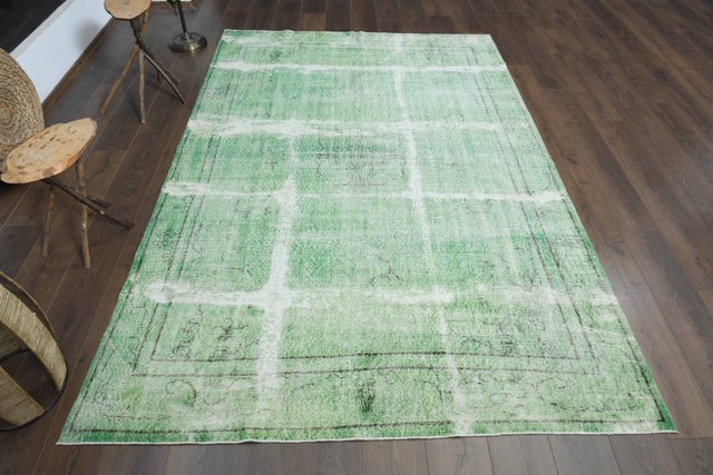 Vintage Turkish Faded Green Rug with Star Motif, 1960s for sale at Pamono