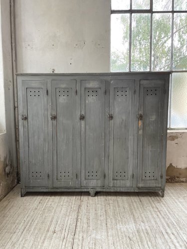 Workshop Locker Room Cabinet with Blue Patina, 1950s for sale at Pamono
