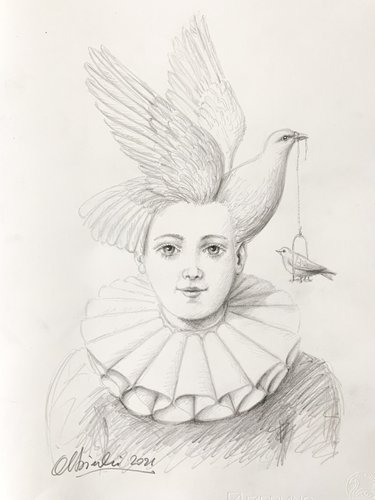 Rafal Olbinski, Papageno, Drawing on Paper, 2021 for sale at Pamono