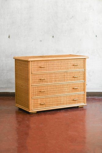 Commode en Osier avec 4 Tiroirs et Pieds en Rotin, 1970s en vente sur ...