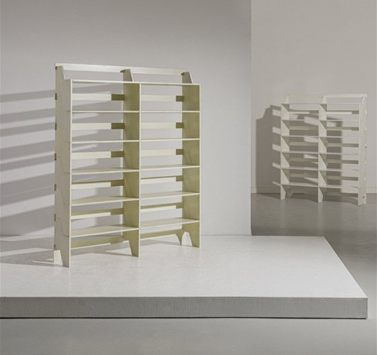 Modular Bookcase Model F54 in White Lacquered Interlocking Plywood by ...