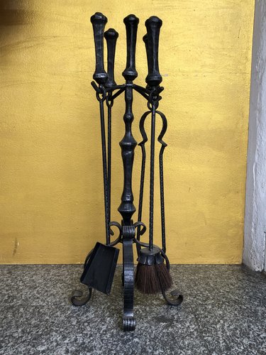 Wrought Iron Fireplace Set, 1940s, Set of 4 for sale at Pamono