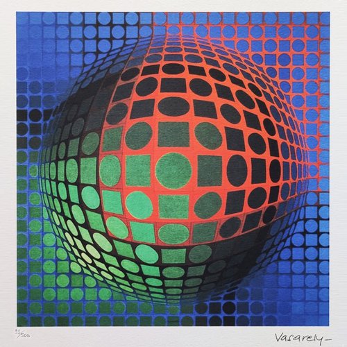 After Victor Vasarely, Op Art Composition, Lithograph, 1970s for sale at Pamono