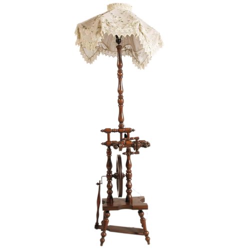 Tyrolean Wooden Spinning Wheel Floor Lamp, 1800s for sale at Pamono