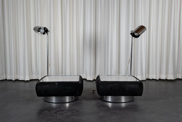 Side Tables with Integrated Lamp, 1980s, Set of 2 for sale at Pamono