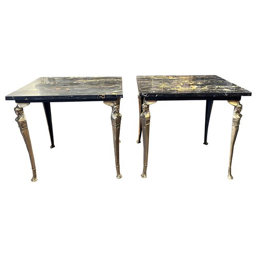 Brass and Portoro Marble French Greek Revival Side Tables, 1950s for ...