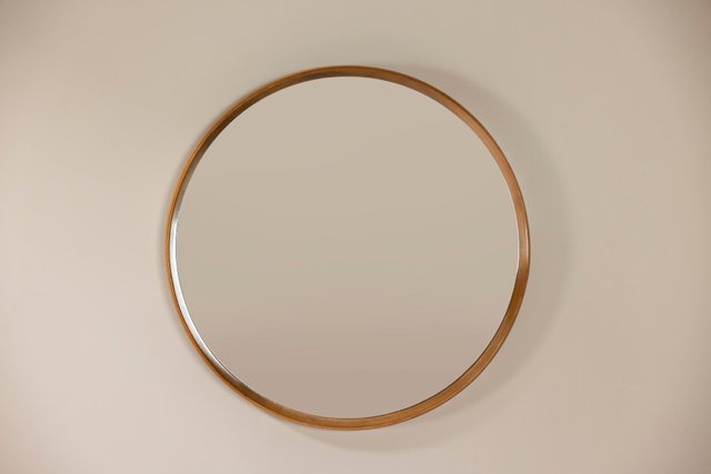 Round Mirror with Beech Frame, Italy, 1960s for sale at Pamono