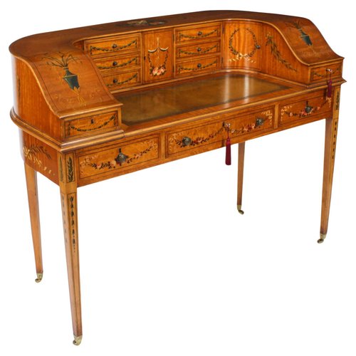 Escritorio Carlton House eduardiano antiguo de madera satinada y flores ...