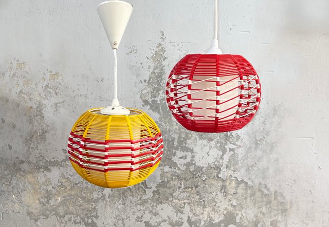 Mid-Century Yellow and Red Ceiling Lights Rubber Strings, Germany ...