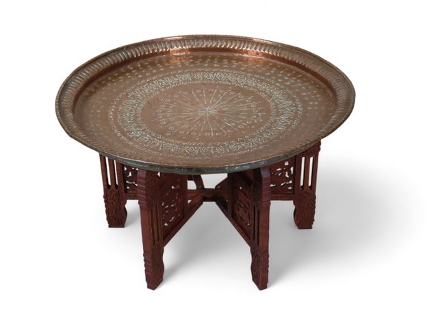 Oriental Islamic Engraved Copper Table Tray, 1930s for sale at Pamono