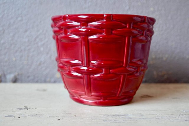 Red Ceramic Planter by Blanche Letalle for Saint Clément, France, 1940s ...
