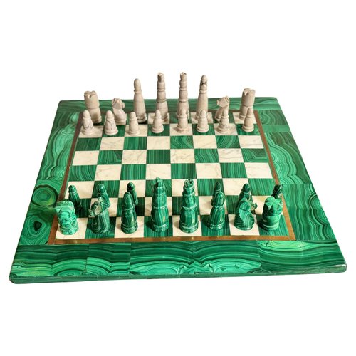Malachite Chess Vintage Hand Carved Malachite Stone Chess Set