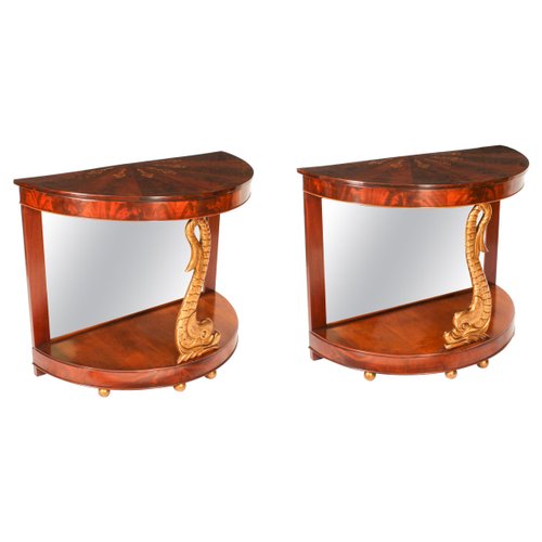 Antique Italian Flame Mahogany Giltwood Dolphin Console Tables, 19th ...