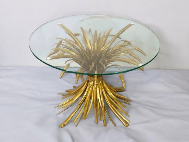 Vintage Chanel Wheat Sheave Table in Gilded Metal, Round Glass Top ...