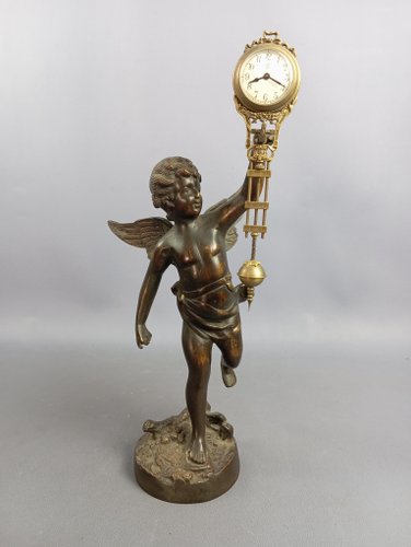 Winged Cherub Mechanical Bronze Pendulum Clock Statue, 1930s for sale ...