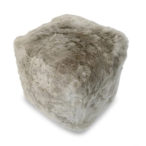 Light Grey Fur Cube Pouf for sale at Pamono