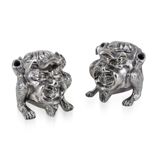 20th Century Victorian Silver Grotesque Inkwells, London, 1880s, Set of ...