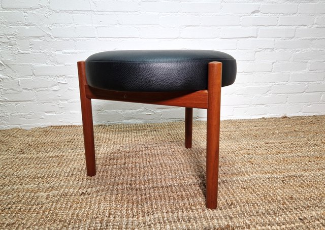 Mid-Century Teak and Leather Stool from Spøttrup, 1960s for sale at Pamono