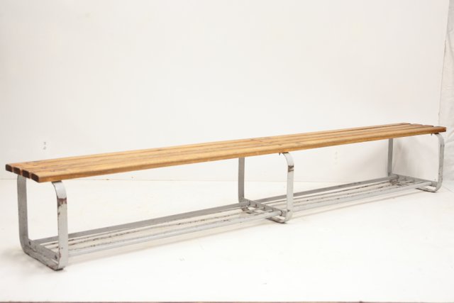 Industrial Oak and Steel Bench, 1980s for sale at Pamono