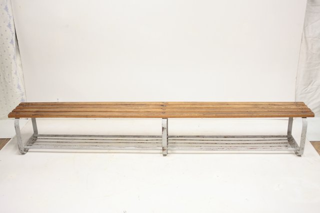 Industrial Oak and Steel Bench, 1980s for sale at Pamono