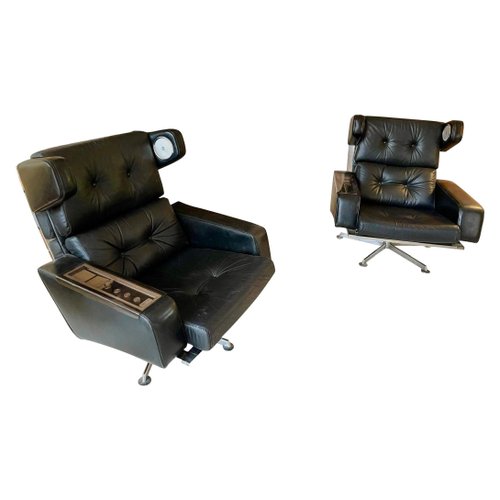 Set of Leo Movies Prototype Lounge Chairs with Audio Systems attributed ...