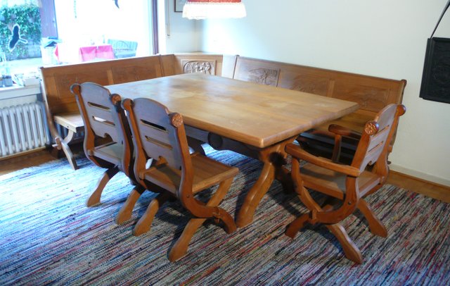 Large Country German Oak Table, Corner Bench & Chairs, 1970s, Set of 5 ...