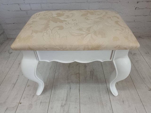 Vintage Rococo French Dressing Table Stool in Cream Fabric & White Wood ...