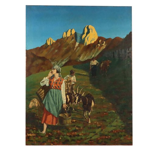 A. Scaroni, Mountain Glimpse, 1926, Oil on Canvas for sale at Pamono