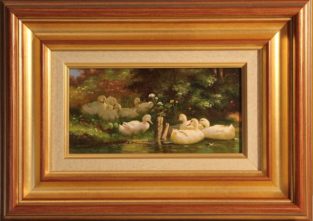 Erwin Osterlehner, Ducks in the Pond, 1970s, Oil on Wood, Framed for ...