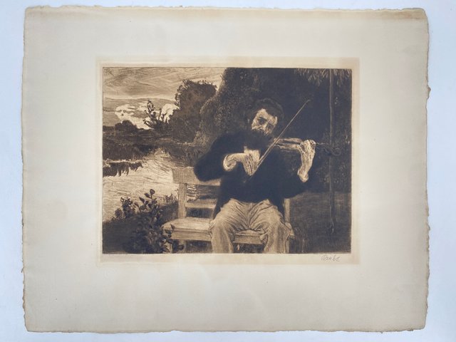 Bernhard Pankok, Art Nouveau Violin Player, 1896, Etching for sale at ...