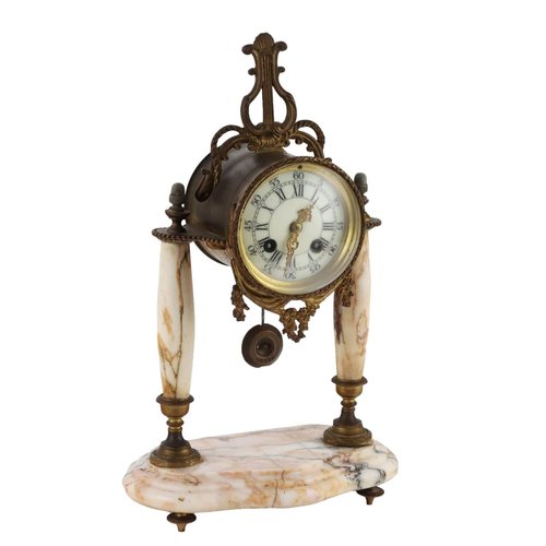 Countertop Clock in Marble and Gilded Bronze for sale at Pamono