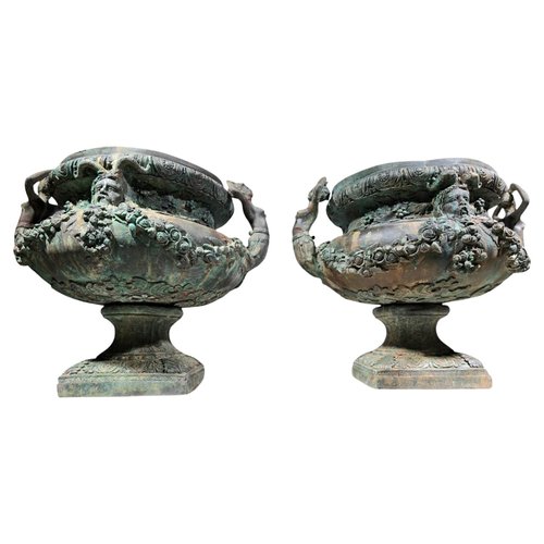 Large Bronze Planters by the Palace of Versailles, 1920, Set of 2 for ...