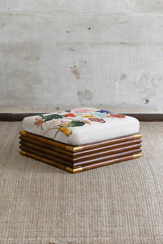 Großer Puff aus Rattan mit dunklem Finish bei Pamono kaufen