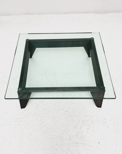 Coffee Table with Iron Frame & Glass Top for sale at Pamono