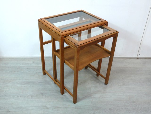 Art Deco German Nesting Tables in Natural Oak and Glass, 1930s, Set of ...