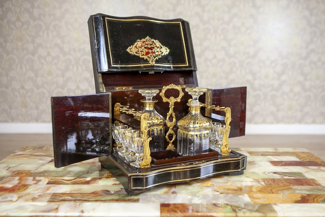 Antique Black Rosewood Liquor Case, 1890s, Set of 11 for sale at Pamono