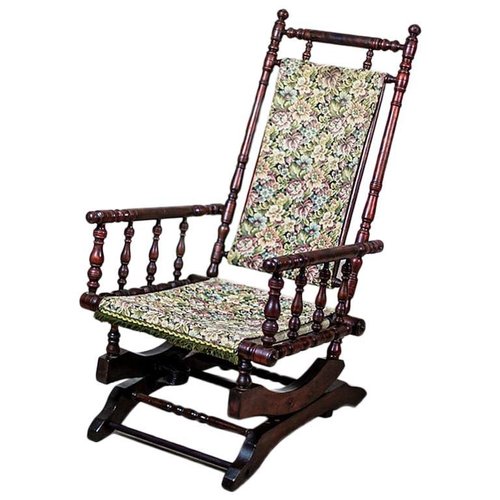 Antique Spring Rocking Chair in Floral Fabric, 1890s for sale at Pamono