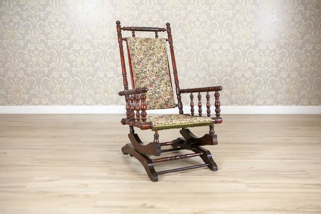 Antique Spring Rocking Chair in Floral Fabric, 1890s for sale at Pamono