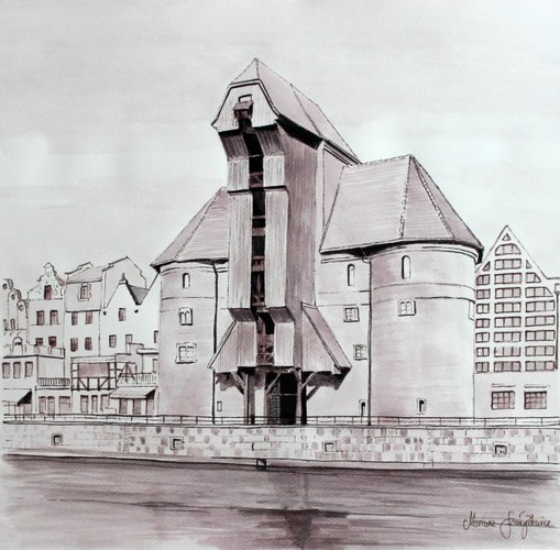 Mariusz Szałajdewicz, Gdańsk: The Crane Gate, Drawing on Paper for sale ...