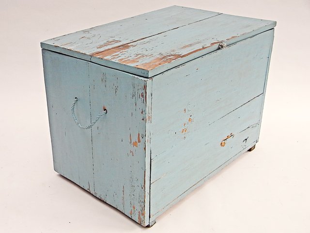 Blue Trunk in Softwood with Cord Handles for sale at Pamono