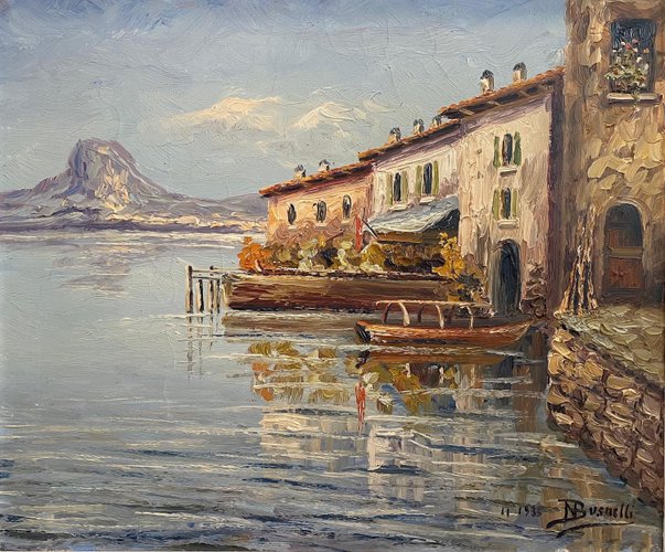 N. Busnelli, Seaside Houses, Oil on Canvas, 1935 for sale at Pamono