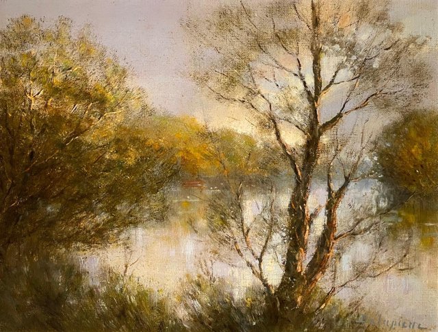 Roger Delapierre, Edge of the Rhone, Oil on Canvas, 1982 for sale at Pamono